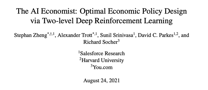 The AI Economist: Optimal Economic Policy Design via Two-level Deep ...