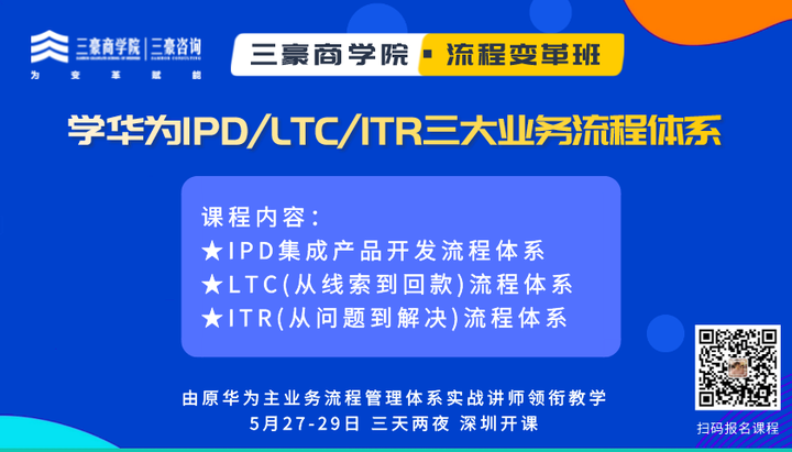 三豪商学院:5月27-29日【流程变革班】学华为IPD/LTC/ITR流程体系 - 知乎
